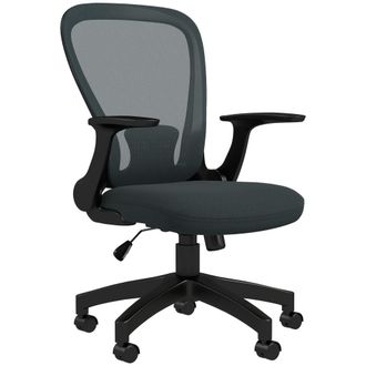 Vinsetto Mesh Office Chair, Ergonomischer Computer-Schreibtischstuhl mit hochklappbarer Armlehne, Lendenwirbelst&uuml;tze, h&ouml;henverstellbar, drehbar, anthrazitfarbe