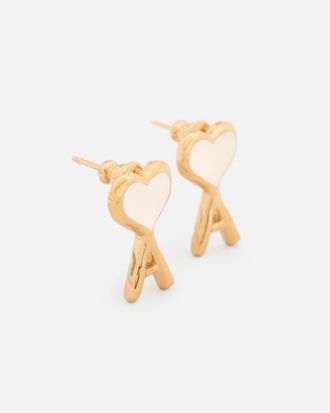 Ami Ami Paris - Boucles doreilles dor&eacute;es en laiton martel&eacute;es Ami de Coeur blanc Blanc - TU - Unisex