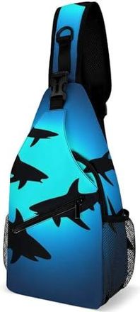 Generic Durable Sacoche Homme Bandouliere Requins flottants de la mer bleue de locéan Sac De Poitrine Léger,Antivol Sac à Dos Militaire pour école Voyage Rand