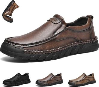 Generic Mocassins orthop&eacute;diques en cuir faits &agrave; la main pour homme - Large bo&icirc;te &agrave; orteils - Chaussures d&eacute;contract&eacute;es &agrave; enfiler antid&eacute;rapantes - Chaussures de