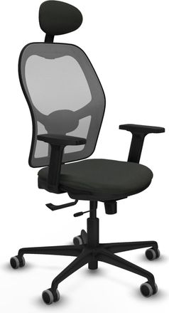 Piqueras y Crespo Schwarzer Schreibtischstuhl mit 2D-Armen, h&ouml;henverstellbarer Lendenwirbelst&uuml;tze und festem Kopfteil, ausgestattet mit Syncro/Traslack und injiziertem 