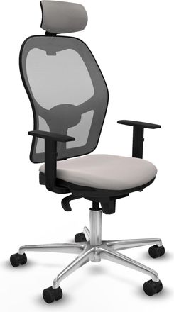 Piqueras y Crespo Moderner Drehstuhl mit 1D-Armen, h&ouml;henverstellbarer Lendenwirbelst&uuml;tze und h&ouml;henverstellbarem Kopfteil, Grau/Wei&szlig;