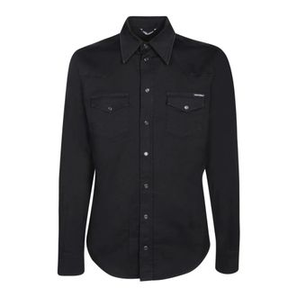 Dolce & Gabbana Zeitloses schwarzes Denim-Hemd mit spitzem Kragen - - Shirts - Herren - Schwarzk - XS