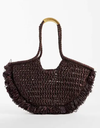 Mango Sac port&eacute; &eacute;paule en raphia - Marron