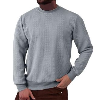 Generic Pull &agrave; col rond en tricot torsad&eacute; pour homme - Coupe ajust&eacute;e - Pull en coton &eacute;pais - D&eacute;contract&eacute; - Hiver - Ski et snowboard, Cendr&eacute; clair, XXL