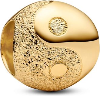 Pandora Moments Strukturiertes Yin und Yang Mini-Charm aus Sterling Silber mit 14k vergoldeter Metalllegierung, Kompatibel Moments, 764045C00