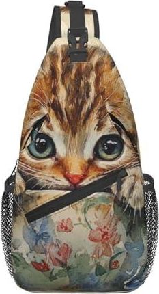 Generic Sac &agrave; bandouli&egrave;re de voyage avec motif chat sur la tasse pour homme, sac &agrave; dos de randonn&eacute;e