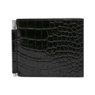 Tom Ford Homme, Accessoires, Noir, Taille: ONE Size Porte-cartes avec pince &agrave; billets effet crocodile