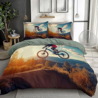 Generic Mountainbike Bettwäsche Kinder 135x200 3teilig Bettbezug 135 x 200 cm Extremsport Bettbezüge Set Weich Atmungsaktiv 3D Wendebettwäsche mit 2 Kissenbez
