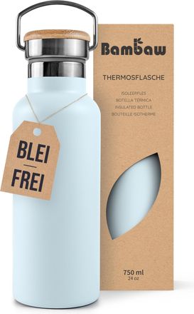 Bambaw Isolierte Vakuum-Wasserflasche 750 ml - Hellblau, Edelstahl, auslaufsicher, Wanderflasche