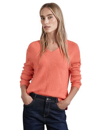 Street One Damen A302769 Strukturpullover, Peachwood Orange Melange, 38 EU