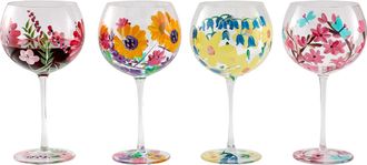G-Star Handbemalte Weingläser, bunte Aquarellblumen, Kunsthandwerker, bemalt, 567 G gemischtes Set mit 4 personalisierten Kunsthandwerkern mit verschiedenen 