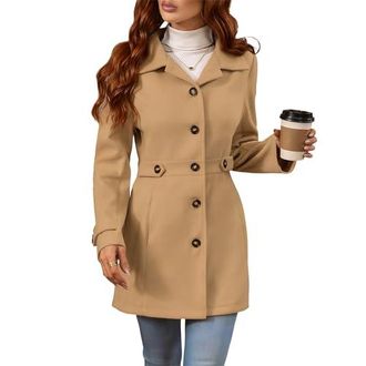 Generic Manteau dhiver classique pour femme - Col simple boutonnage - Revers crant&eacute; - &Eacute;pais - Longueur mi-longue, kaki, XL