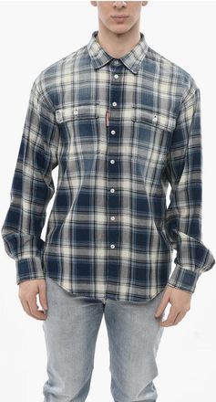 Dsquared2 Cotton Flannel Shirt with Plaid Check Pattern size 48