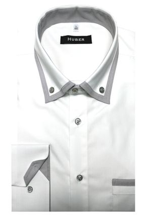 Huber Herren Hemd Button-down-Kragen Langarm Weiss-grau XL