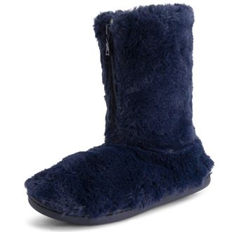 Polar Damen Ged&auml;chtnisschaum Rei&szlig;verschlussper Kunstfell &uuml;berzogene Gummisohle Innen Draussen Cosy Luxury Stiefel Hausschuhe - Marine - UK3/EU36 - YC0721