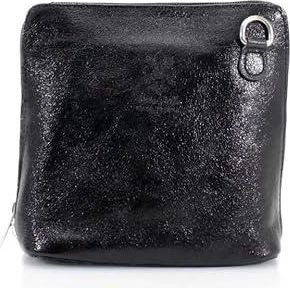 Generic Vera Pelle Sac à bandoulière pour femme en cuir italien élégant et léger, Noir métallisé