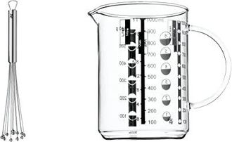 WMF Profi Plus Rührblitz 27 cm, Schneebesen Edelstahl -Kugeln, Cromargan Edelstahl teilmattiert, Rührbesen, Quirl & Gourmet Glas Messbecher 1,0l, hitzebes