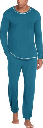 Ekouaer Herren Schlafanzug Lang Pyjamas Nachtwäsche Zweiteiliger Schlafanzüge für Männer Blau XXXL
