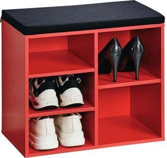 KESPER | Schuhschrank mit Sitzkissen, Material: Faserplatte, Ma&szlig;e: B51,5 x H48 cm x L29,5 cm, Farbe: Rot, Schwarz | 15963
