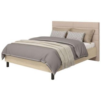 Dmora Doppelbett Circeo, Polster-Kopfteil, Gepolstert, Matratzengr&ouml;&szlig;e 180x200 cm, Eiche Braun