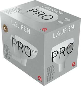 Laufen Tiefsp&uuml;l-WC wandh&auml;ngend mit Pro Pack WC-Sitz 560x360x350mm, sp&uuml;lrandlos mit offener Befestigung, Wei&szlig; - Laufen