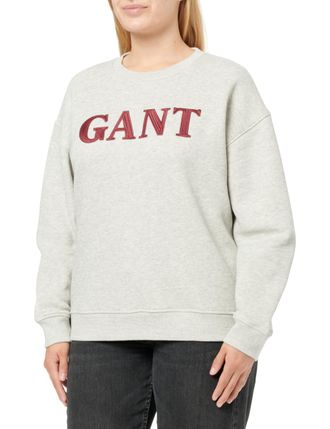 GANT Damen Graphic C-Neck Sweat Sweatshirt, Light Grey Melange, XL