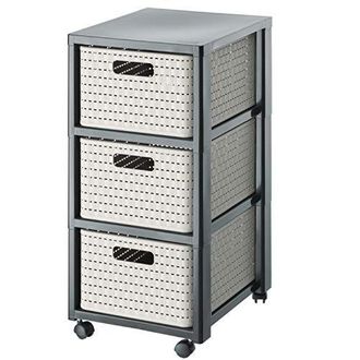Rotho Country Conteneur &agrave; roulettes avec 3 tiroirs, Plastique (PP) sans BPA, cappuccino, 3 x A4/18l (37.5 x 32.5 x 71.2 cm)