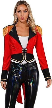 dPois D&eacute;guisement Monsieur Loyal Femme M&eacute;di&eacute;val Veste Cirque Blazer Queue de Pie Costume Ringmaster Carnaval Cosplay No&euml;l Halloween Rouge XXL