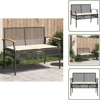 vidaXL The Living Store Gartenbank mit Kissen Schwarz Poly Rattan Akazienholz - Gartenzubeh&ouml;r - Gartenbank - Outdoor M&ouml;bel - Gartenstuhl - Balkonm&ouml;bel