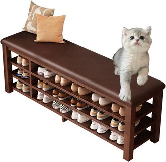 Generic Schuhregal-Bank-Organizer für den Eingangsbereich mit Stauraum unter dem Sitz, Massivholz-Konstruktionsschrank für den Eingang zur Eingangshalle braun