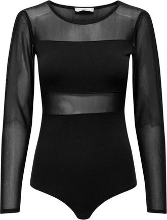 Only Only - Amelia LS Bodysuit Mesh Panel Manches Longues - Femme - Tops - Noir - Taille: 36 FR