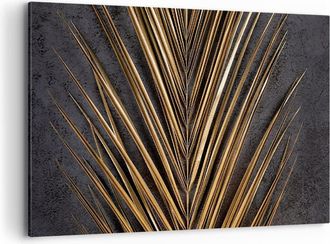 Arttor Bilder auf Leinwand 100x70cm Leinwandbild Blatt golden schwarz Groß Wanddeko Bild Schlafzimmer Küche Deko Wandbilder Dekoration Wohnzimmer Wall Decor 