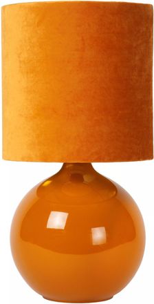 Licht-Erlebnisse Tischlampe Glas Stoff Ockergelb Nachttisch Schlafzimmer 47 cm hoch E14 bis 60 W gemütlich elegant blendarme Tischleuchte Wohnzimmer SAYO