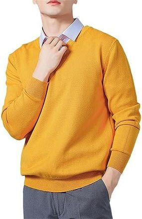 Generic Pull en cachemire tricot&eacute; &agrave; col en V pour homme, Col en V Jaune Fonc&eacute;, L
