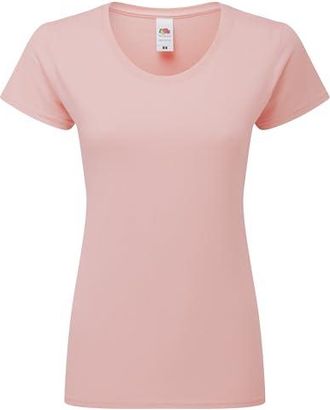 Fruit Of The Loom Ladies Iconic 195 - T-shirt moulant pour femme en coton peigné, col rond, basique avec coutures latérales, Poudre rose., XS