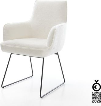 DELIFE Esszimmerstuhl Heira-Flex mit Armlehnen Boucl&eacute; Soft Beige Kufengestell Schwarz Taschenfederkern, Esszimmerst&uuml;hle
