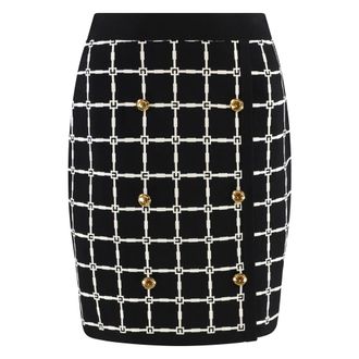 Elisabetta Franchi Logo-Jacquard-Minirock mit goldenen Kn&ouml;pfen - - Skirts - Damen - Schwarzk - S