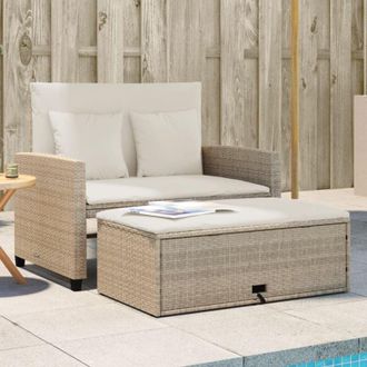 vidaXL Vidaxl - Canap&eacute; de jardin avec coussins 2 places beige r&eacute;sine tress&eacute;e