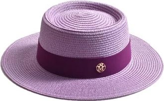 Generic Chapeau de soleil en paille pour femme - Chapeau de plage à bord plat - Chapeau de voyage dété, violet clair, 6 7/8/7 1/8
