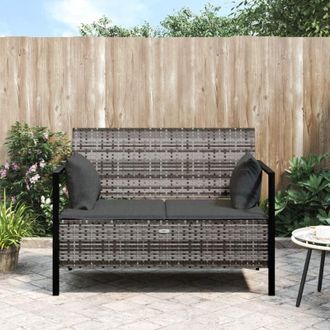vidaXL Gartenbank 2-Sitzer mit Kissen Grau Poly Rattan - Vidaxl