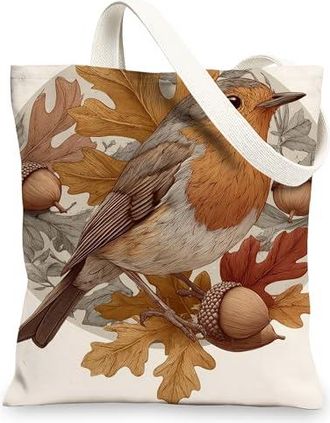 Generic Sacs fourre-tout en toile motif oiseau, sacs de courses réutilisables, inspirés de la nature vintage, légers et lavables, Blanc, 13x15 Inch
