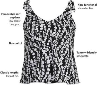 Lands End Tankini-Top mit geknoteten Tr&auml;gern und Flattersaum, Damen, Gr&ouml;&szlig;e:56 plus, Schwarz, Elasthan/Nylon-Mischung, by Lands End