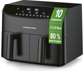 Gourmetmaxx Friteuse à air chaud à double chambre 2x3,5L, Noir | Airfryer + zones de cuisson synchronisées, fonction minuterie & écran tactile | Friture à économi