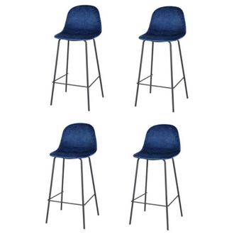 Wadiga Tabouret de Bar M&eacute;tal Noir et Assise Velours Bleu