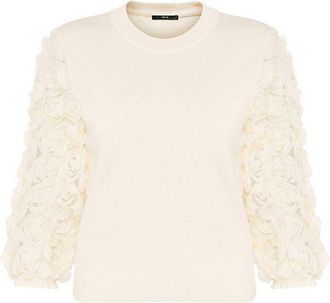 Zero Strickpullover Damen mit 3D Bl&uuml;ten (1-tlg) drapiert / gerafft