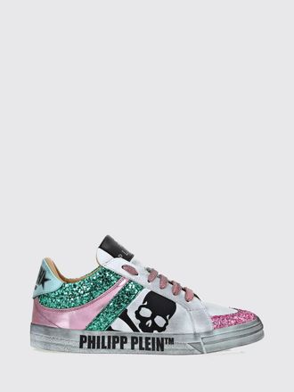 Philipp Plein Baskets Skull en cuir et tissu paillet&eacute; avec effet us&eacute;