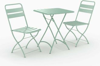 Rendez-Vous D&eacute;co Table et chaises de jardin 2 personnes en m&eacute;tal vert - Yumi