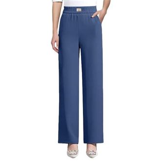 Generic Pantalon &agrave; jambes larges pour femme - Coupe droite - A&eacute;r&eacute; - Taille haute - Pantalon de loisirs - Pantalon long en tissu d&eacute;contract&eacute; - Avec taille &eacute;las