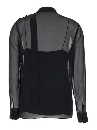 Gucci Womens Black Silk Georgette Blouse With Bow Neck Fabric Blouses Shirt